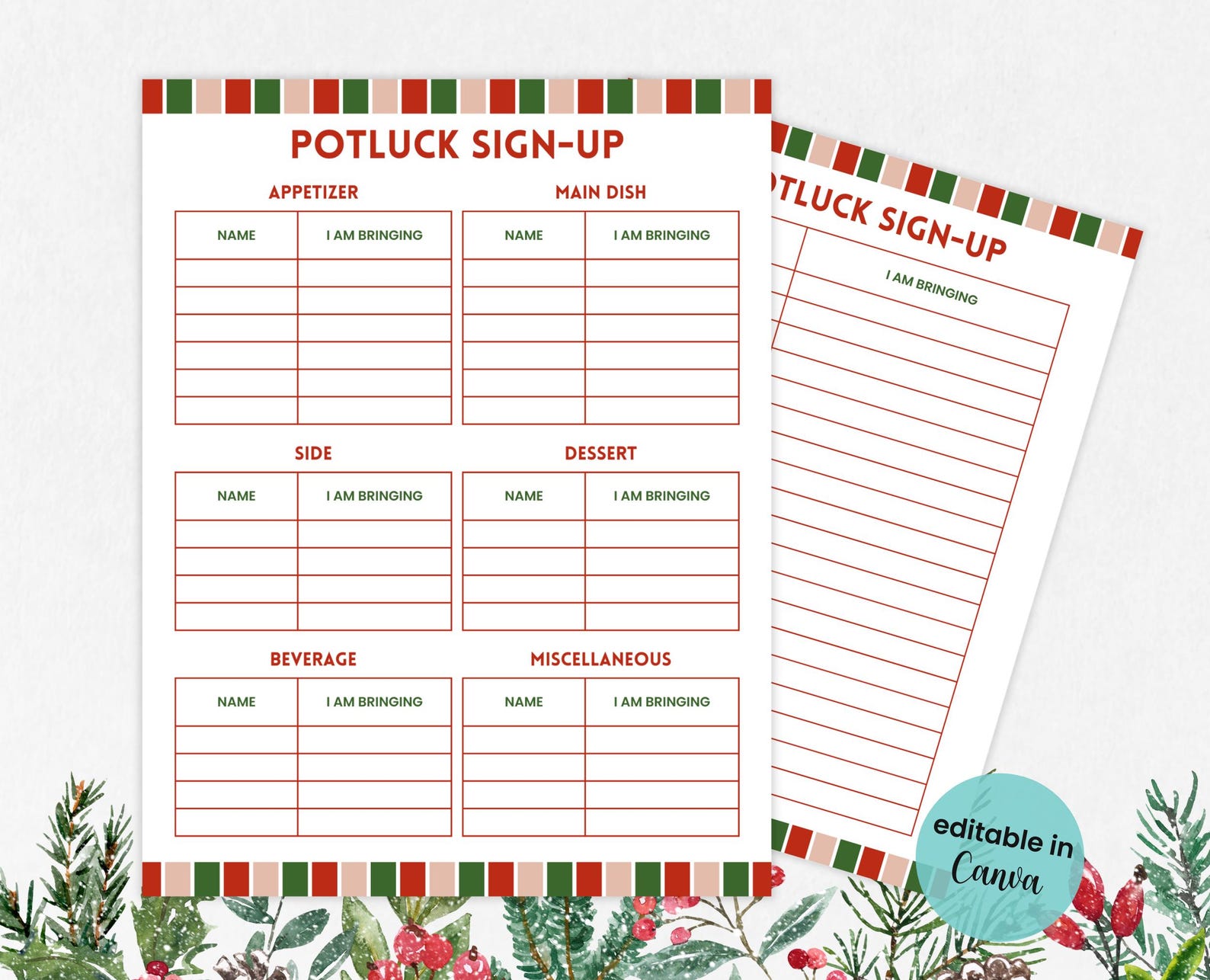 Editable Christmas Potluck Sign up Sheet, Office Potluck Party ...