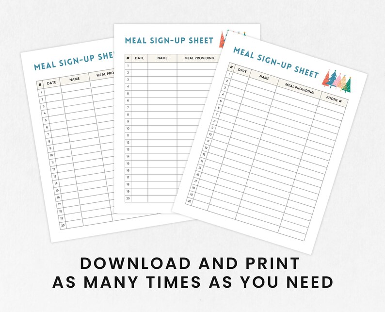 Meal Sign up Sheet, Winter Meal Train Signup Sheet Printable, Food ...
