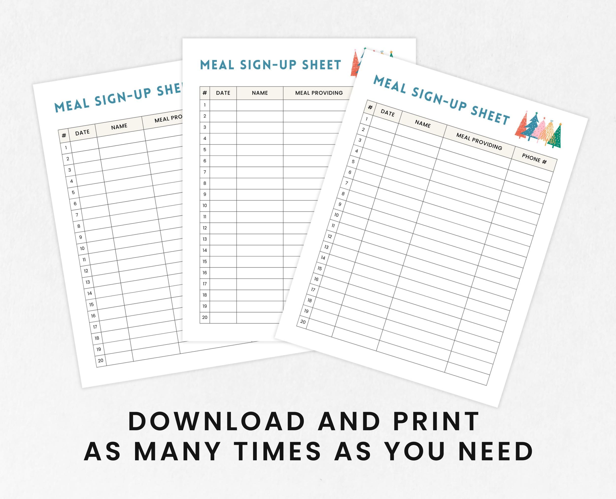 Meal Sign up Sheet, Winter Meal Train Signup Sheet Printable, Food ...