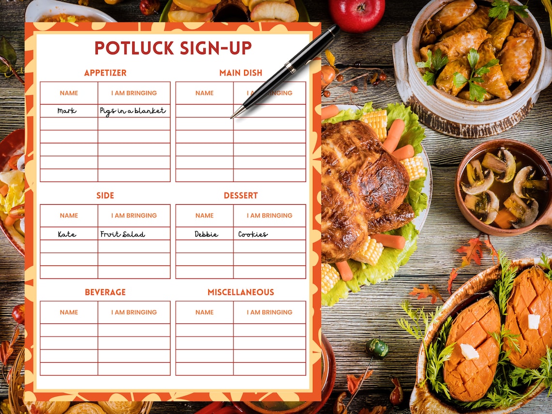 Editable Potluck Sign up Sheet, Office Potluck Party Printable, Fall ...