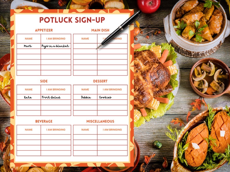 Editable Potluck Sign up Sheet, Office Potluck Party Printable, Fall ...