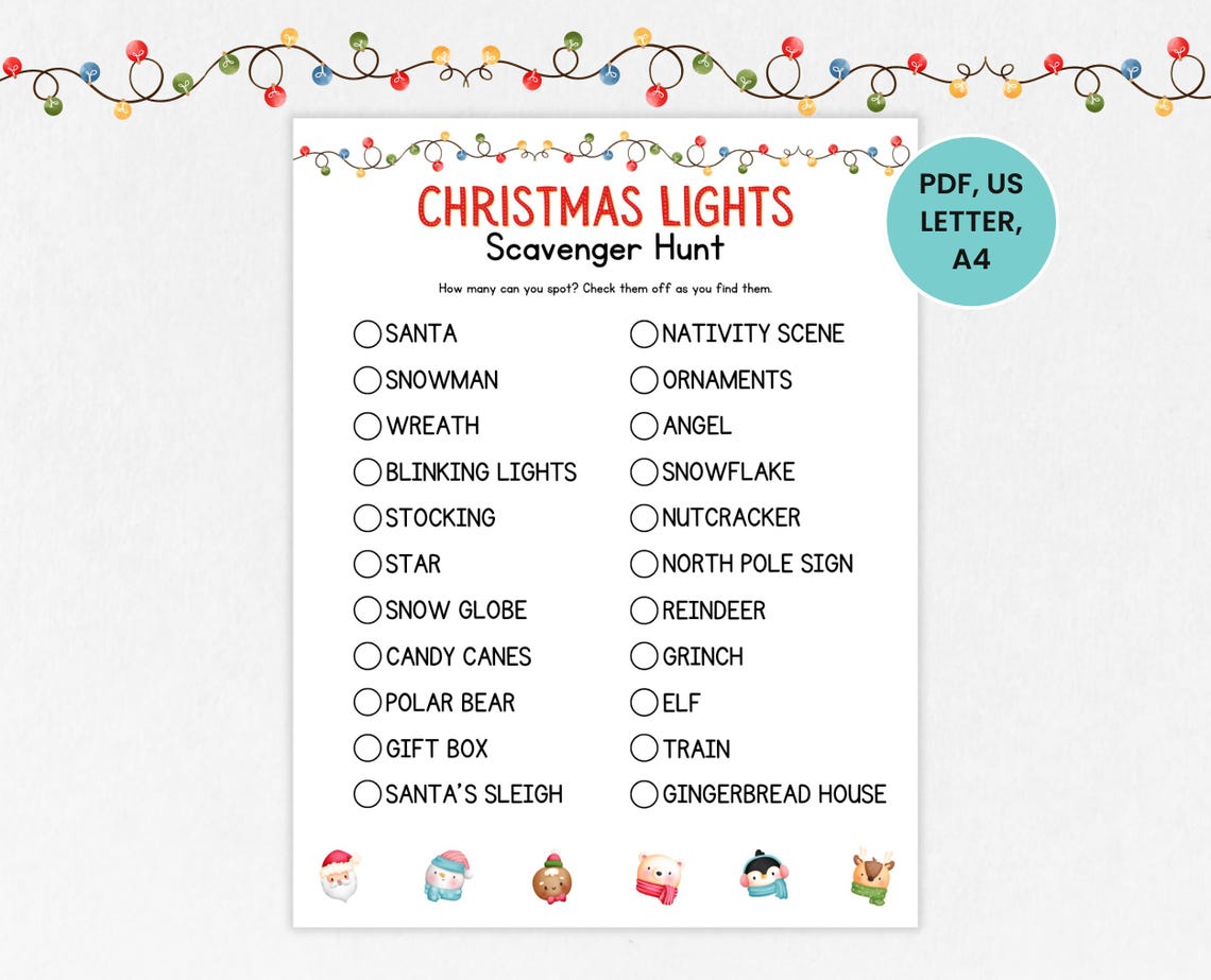 Christmas Lights Scavenger Hunt, Holiday Lights Scavenger Hunt for Kids ...