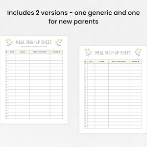 Meal Sign up Sheet, Meal Train Signup Sheet Printable, New Parents Food ...