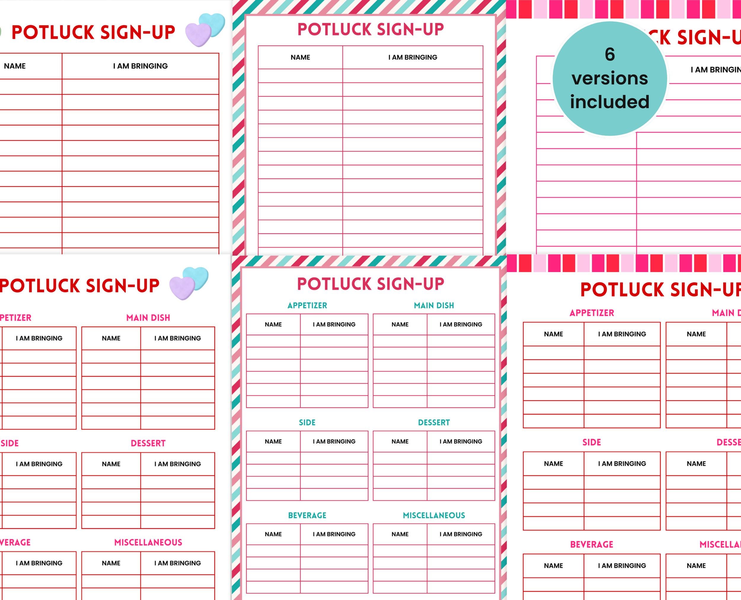Editable Valentines Potluck Sign up Sheet, Office Potluck Party ...