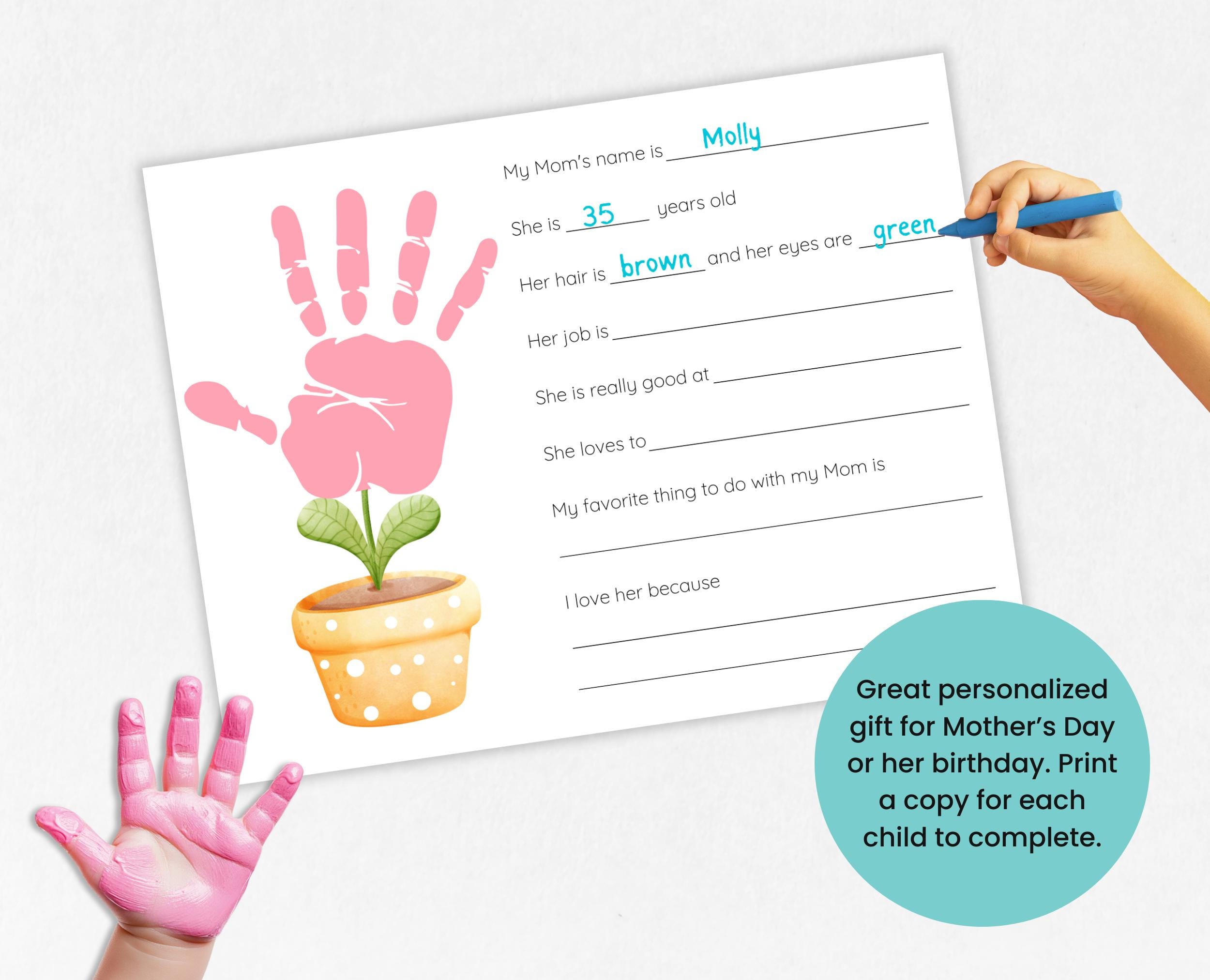 All About My Mom Handprint Craft, Mom Questionnaire, Mother's Day Gift ...
