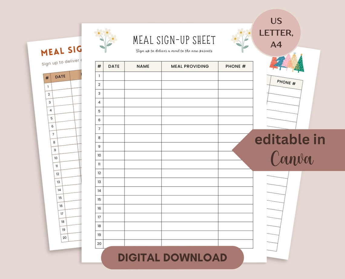 Editable Meal Sign up Sheet, Meal Train Signup Sheet Printable ...