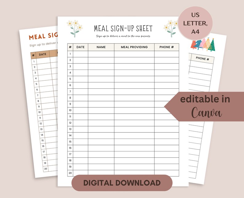 Editable Meal Sign up Sheet, Meal Train Signup Sheet Printable ...