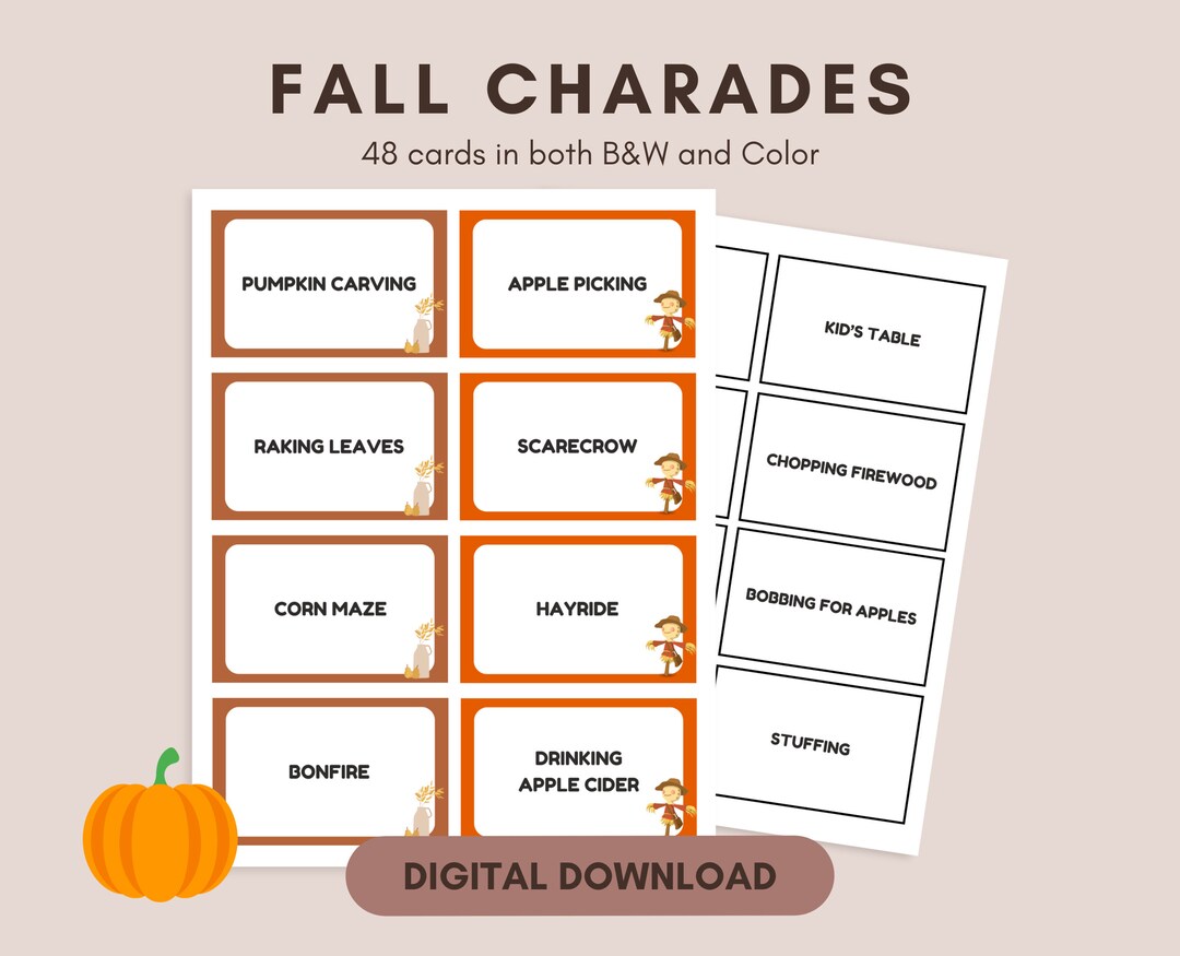Thanksgiving Charades, Printable Thanksgiving Fun Party Activity ...