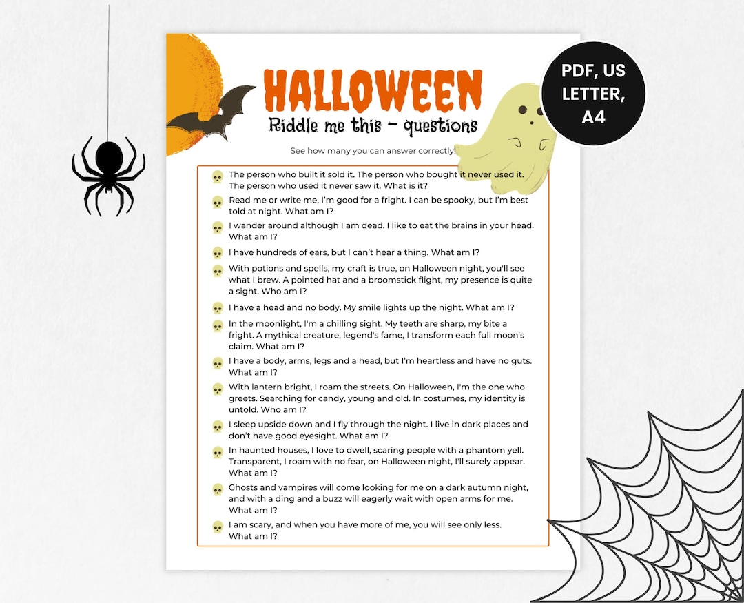 Halloween Riddle Me This, Activities for Kids Printable, Halloween ...