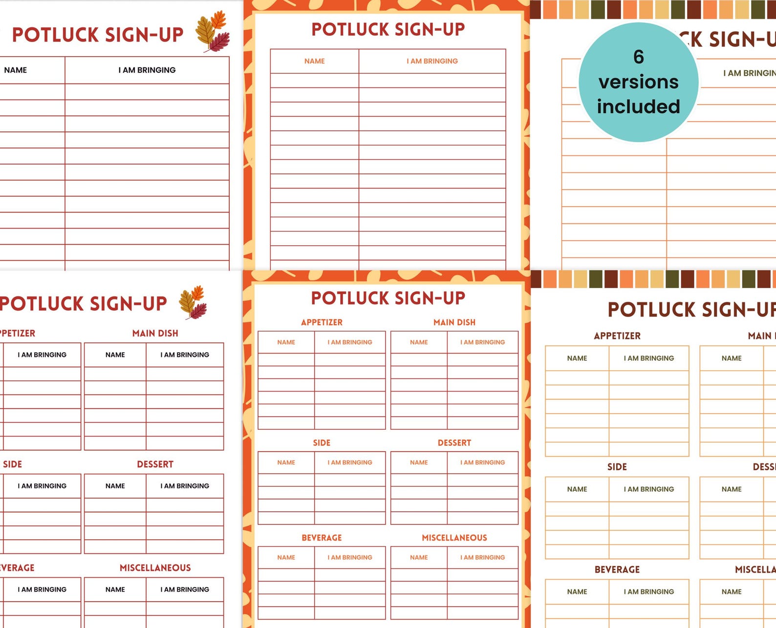 Potluck Sign up Sheet Fillable, Office Potluck Party Printable, Fall ...
