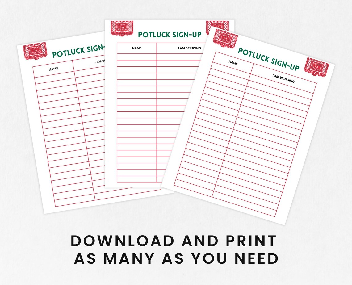 Editable Fiesta Potluck Sign up Sheet, Office Potluck Party Printable ...