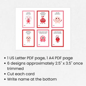 Monster Class Valentines, Printable School Valentines, Valentine's Day ...