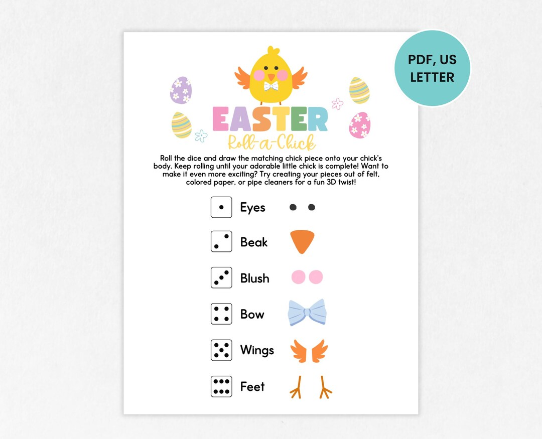 Roll A Chick Game, Easter Party Game, Spring Dice Game, Printable ...