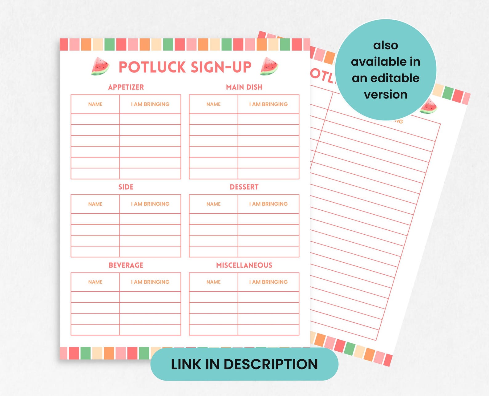 Potluck Sign up Sheet, Office Potluck Party Printable, Summer Party ...