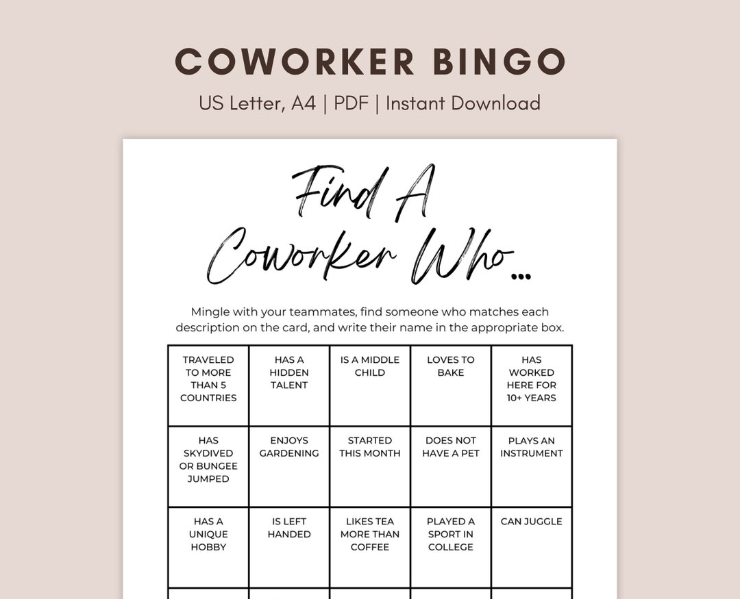 Coworker Bingo, Work Bingo, Office Bingo Printable, Bingo Game for ...