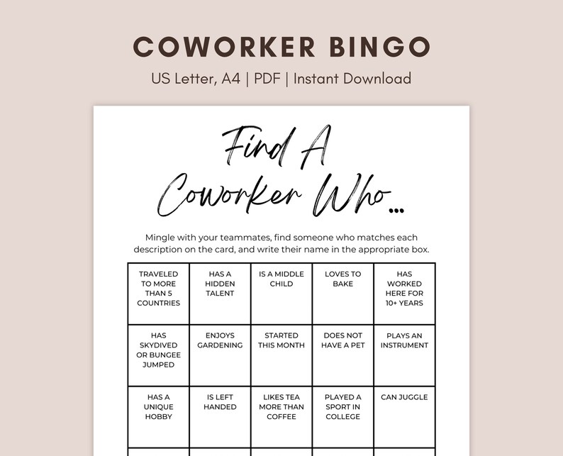 Coworker Bingo, Work Bingo, Office Bingo Printable, Bingo Game for ...