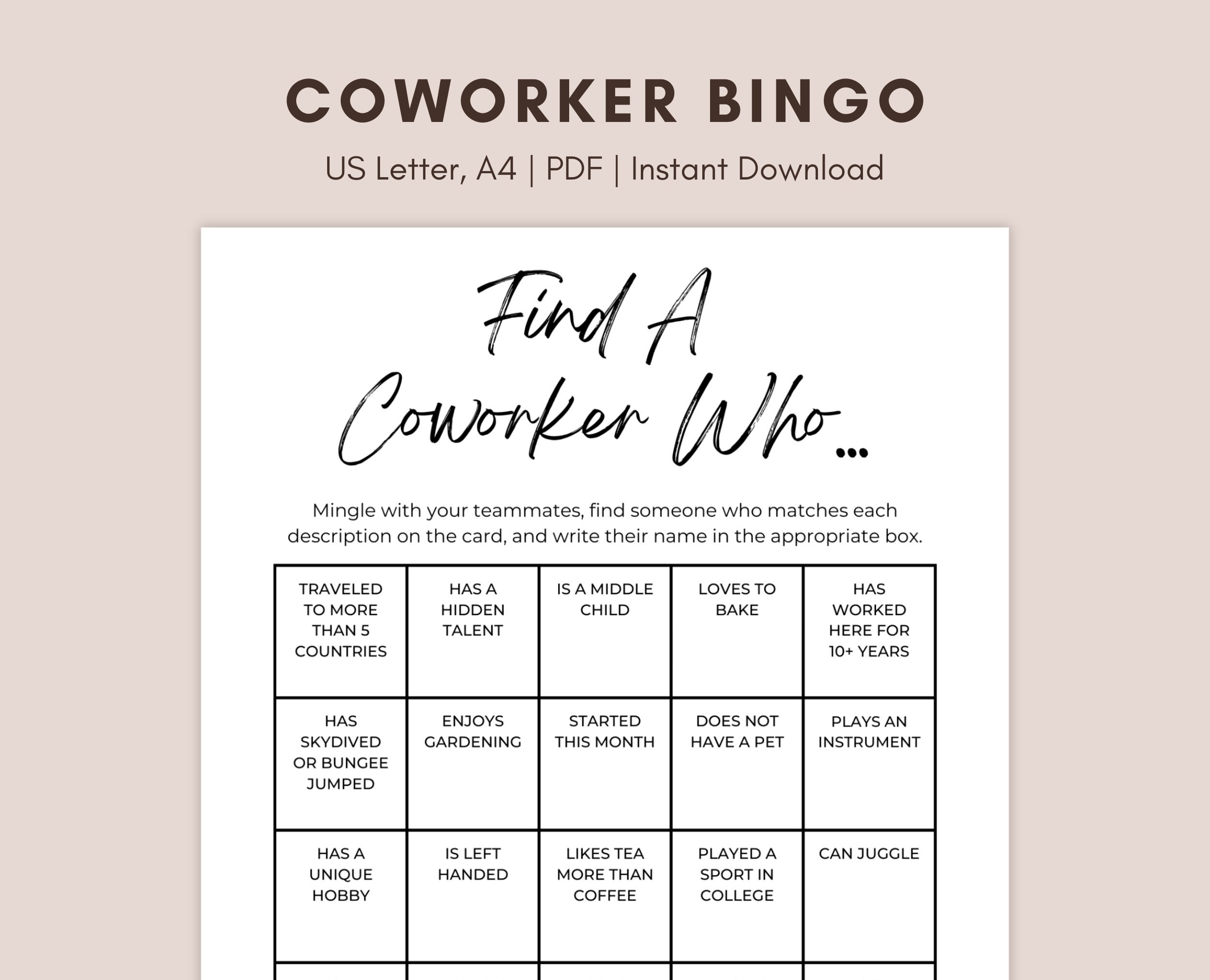 Coworker Bingo, Work Bingo, Office Bingo Printable, Bingo Game for ...
