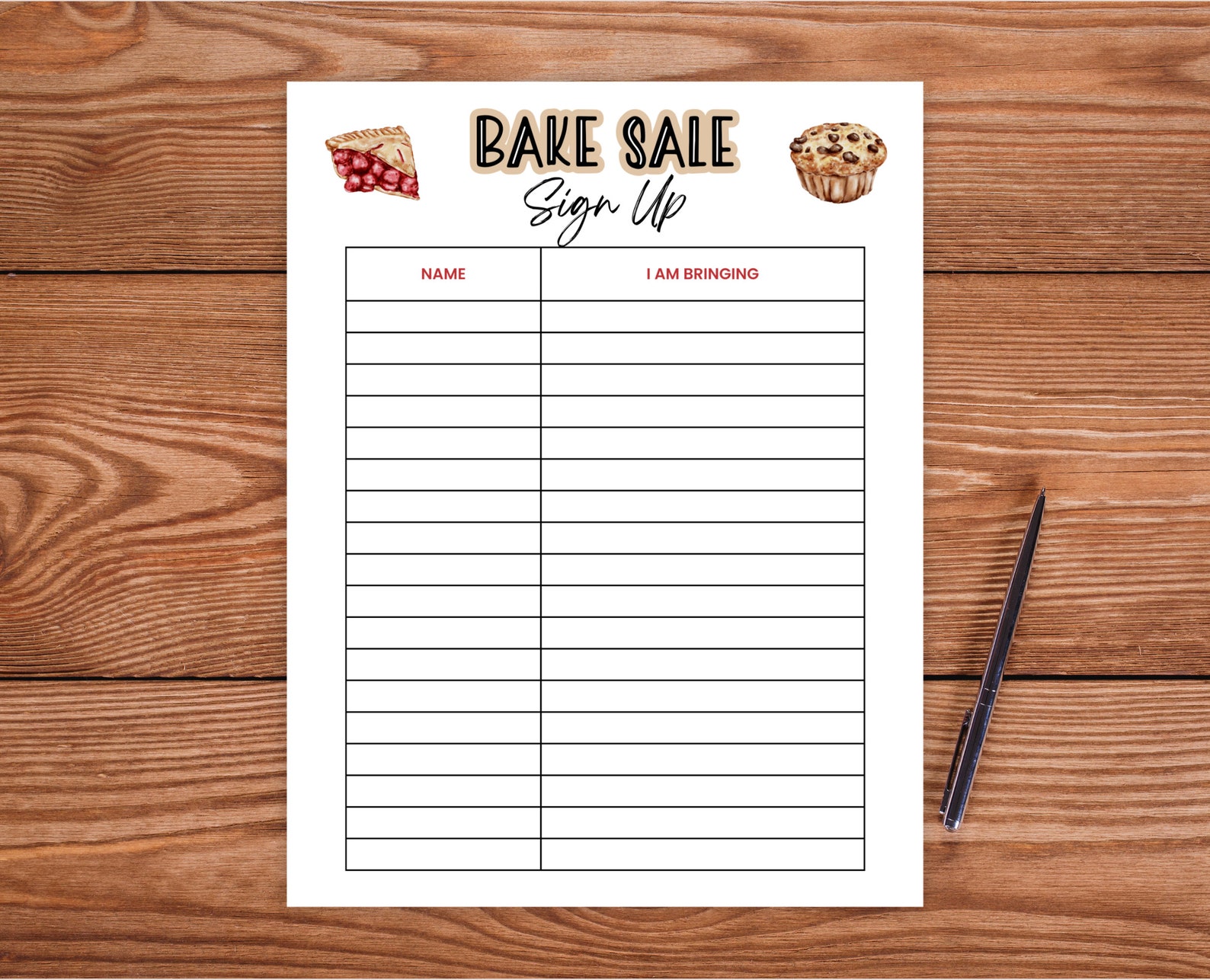 Bake Sale Sign up Sheet, Bake Sale Fundraiser Printable, School Bake ...