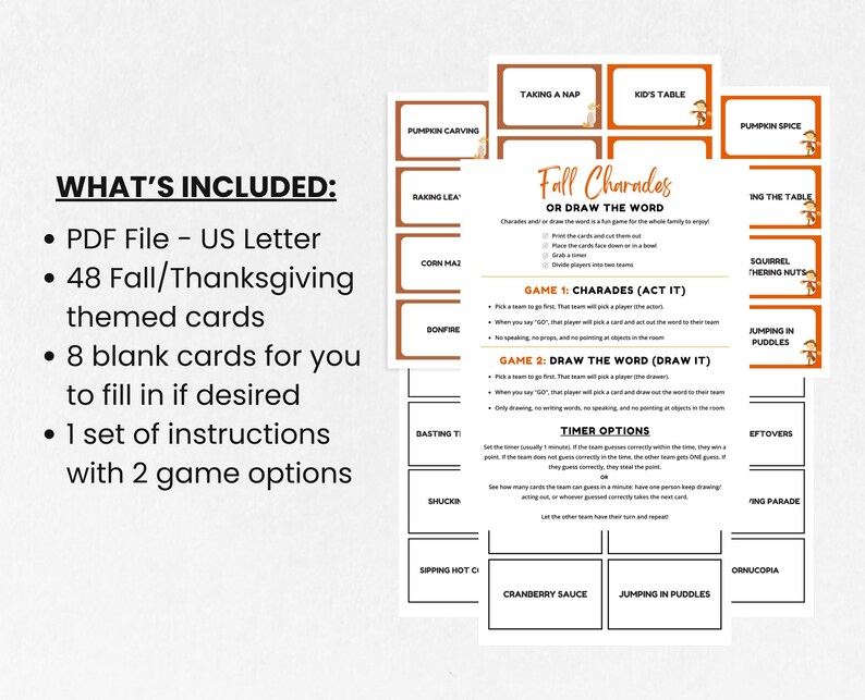 Thanksgiving Charades, Printable Thanksgiving Fun Party Activity ...