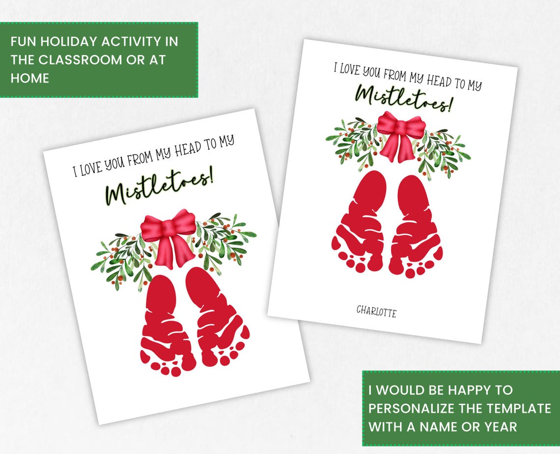 Mistletoes Christmas Footprint Craft Template, Xmas Toddler Footprint ...