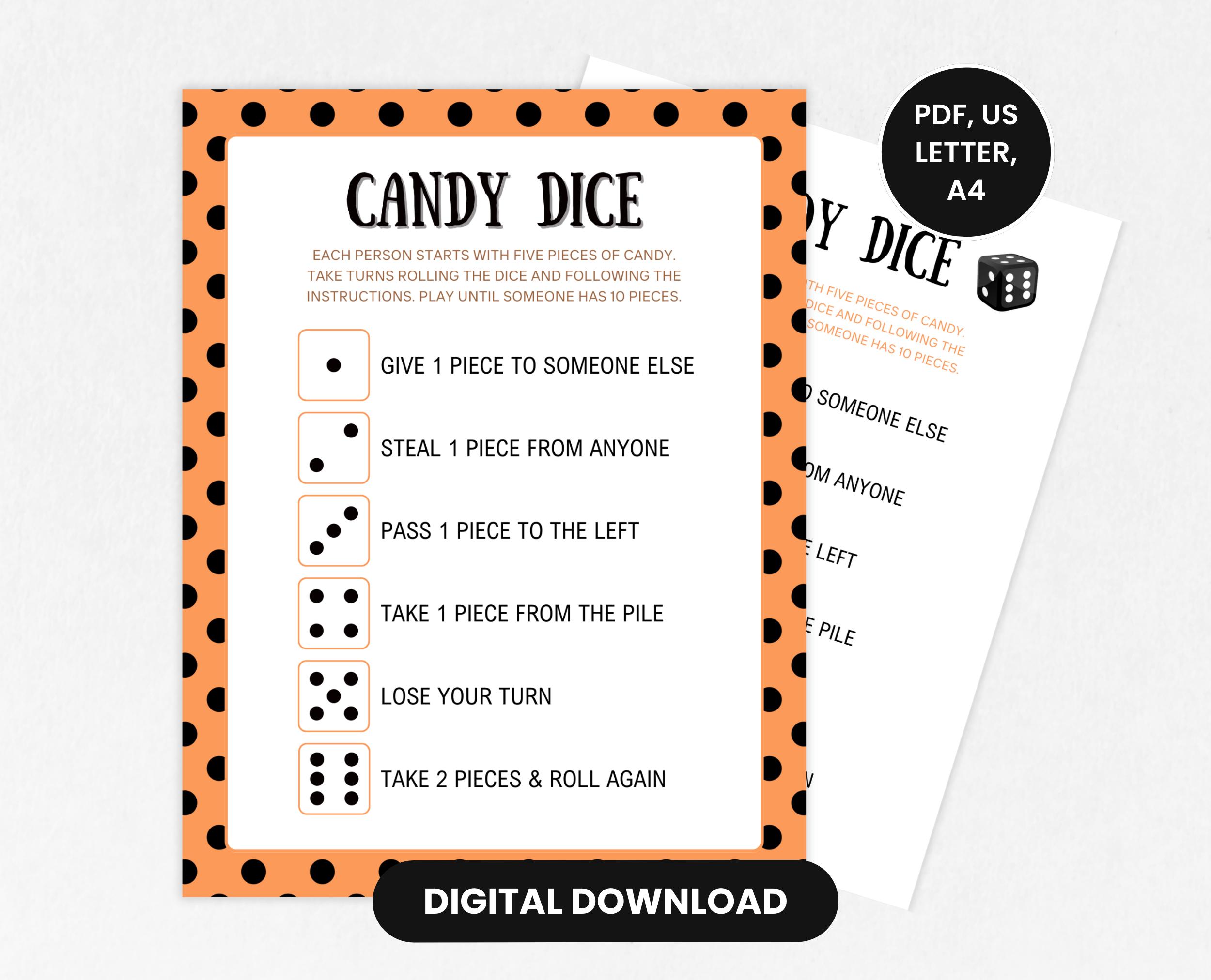 Halloween Candy Dice Game Printable, Halloween Dice Game, Halloween ...