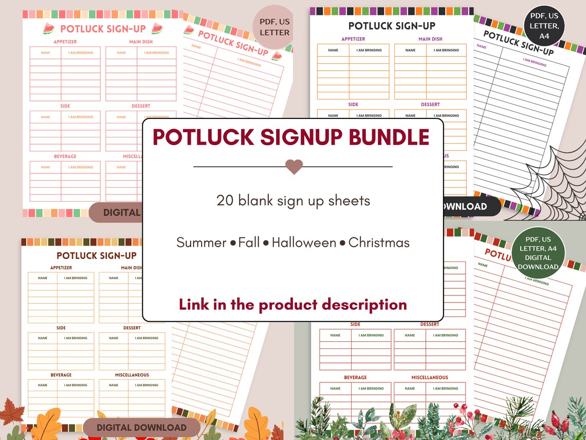 Potluck Sign up Sheet Office Potluck Party Printable Summer - Etsy