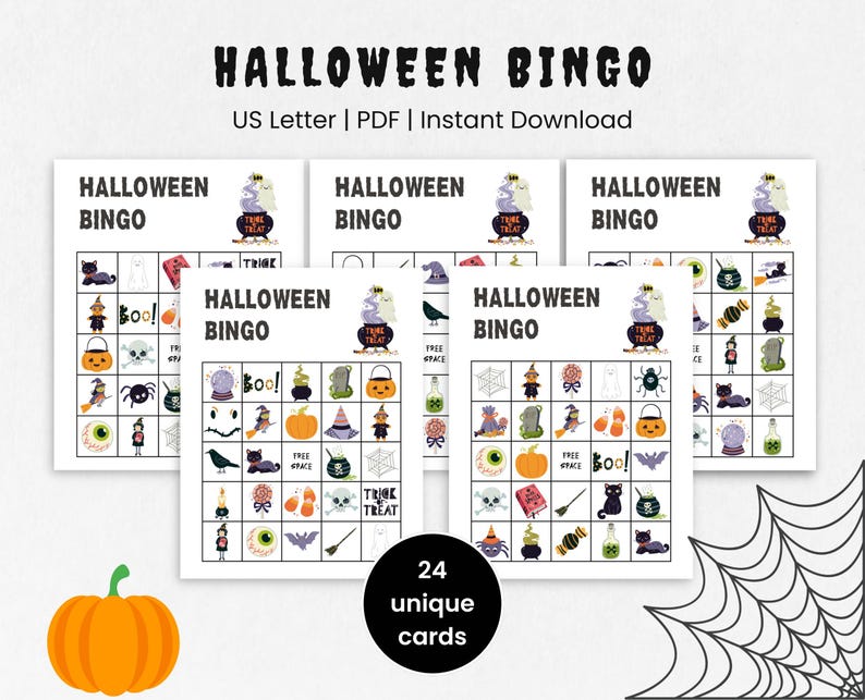 Halloween Bingo Game, Printable Bingo Cards, Halloween Party Game ...