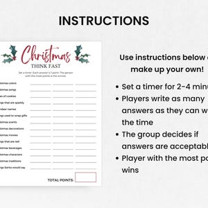Christmas Think Fast Game, Printable Christmas Fun Party Activity ...