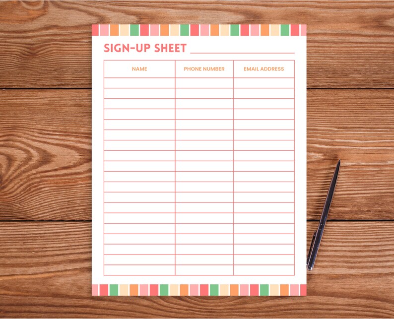 Sign up Sheet, Email Signup Sheet Printable, Summer Signup, Church Sign ...