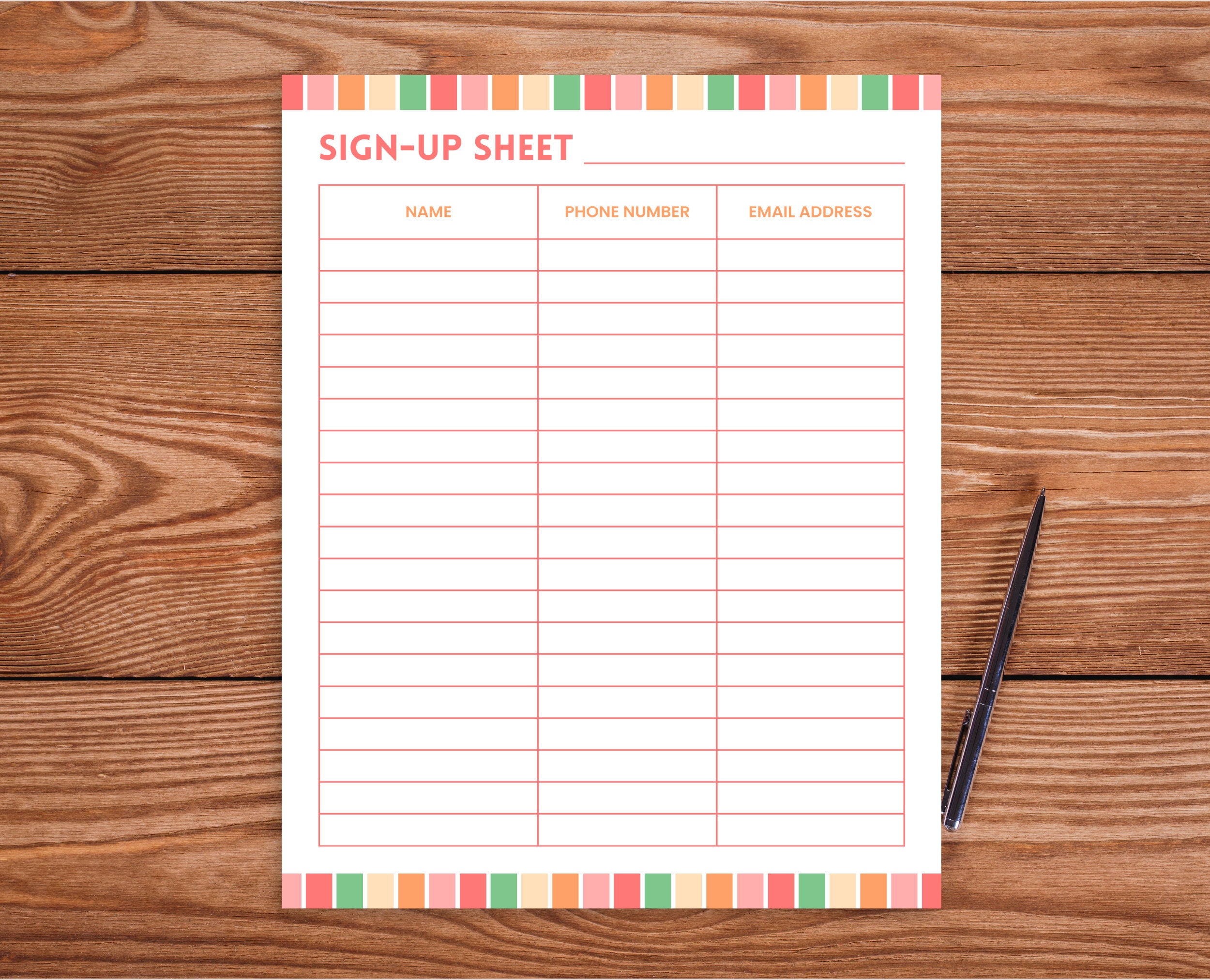 Sign up Sheet, Email Signup Sheet Printable, Summer Signup, Church Sign ...