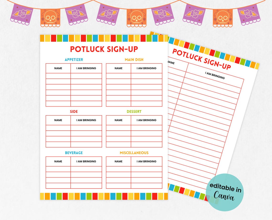 Editable Fiesta Potluck Sign up Sheet, Office Potluck Party Printable ...