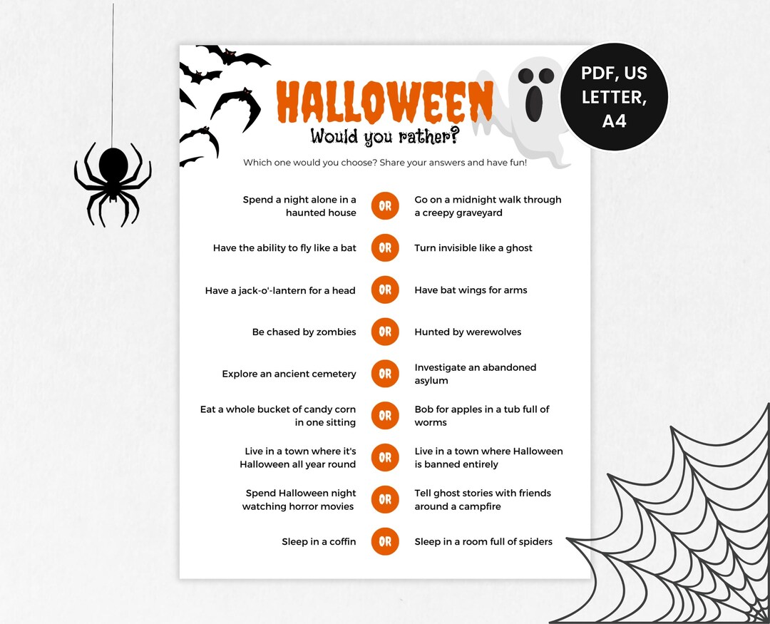Halloween Would You Rather, Activities for Kids Printable, Halloween ...