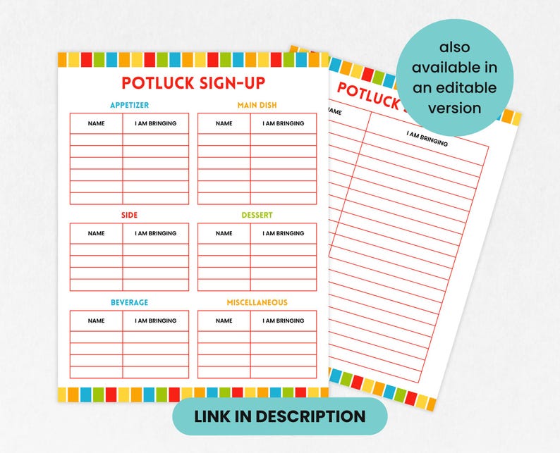 Fiesta Potluck Sign up Sheet, Office Potluck Party Printable, Taco ...