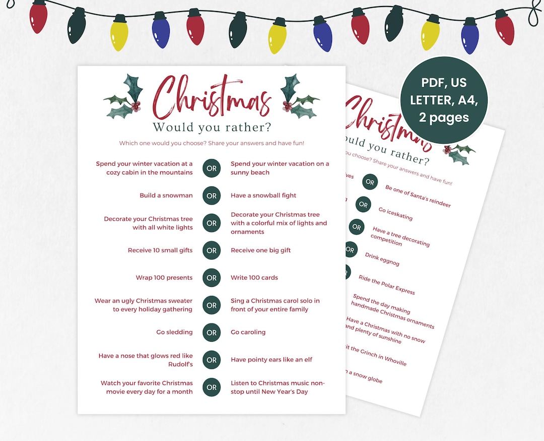 Christmas Would You Rather Game, Christmas Icebreaker Game, Activities ...