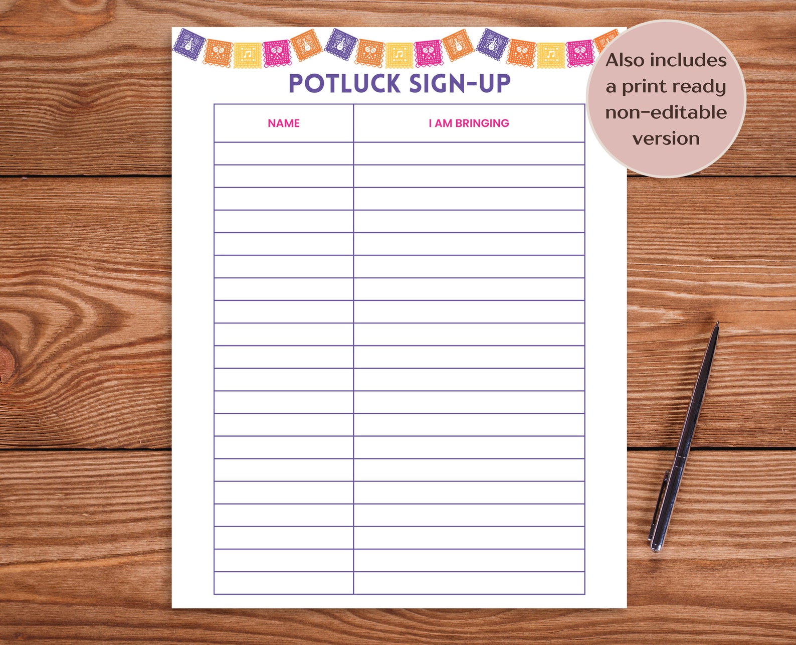 EDITABLE Fiesta Potluck Sign up Sheet, Office Potluck Party Printable ...