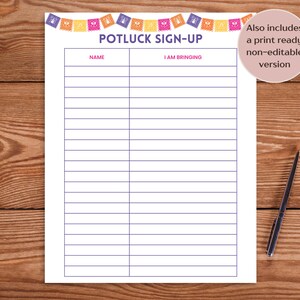 Editable Fiesta Potluck Sign up Sheet, Office Potluck Party Printable ...
