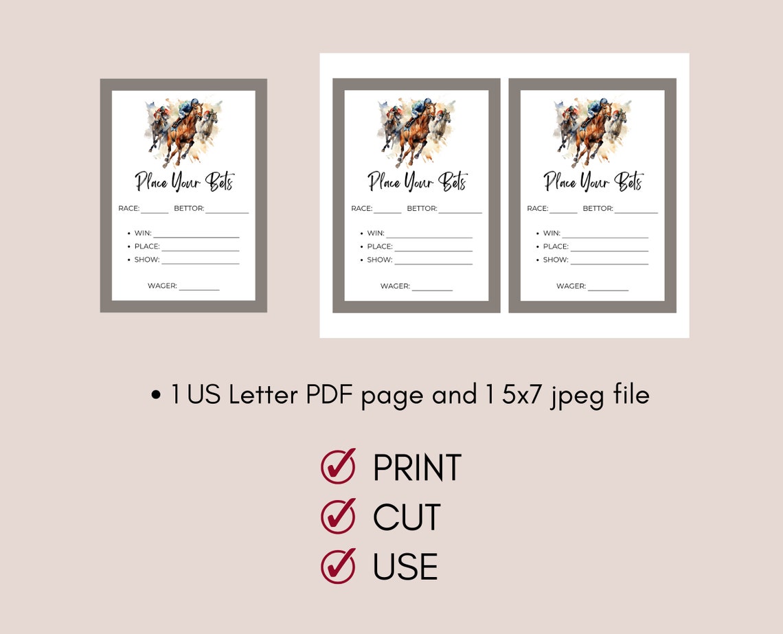 Horse Race Betting Cards, Printable Derby Game, Horse Race Game, Bet ...