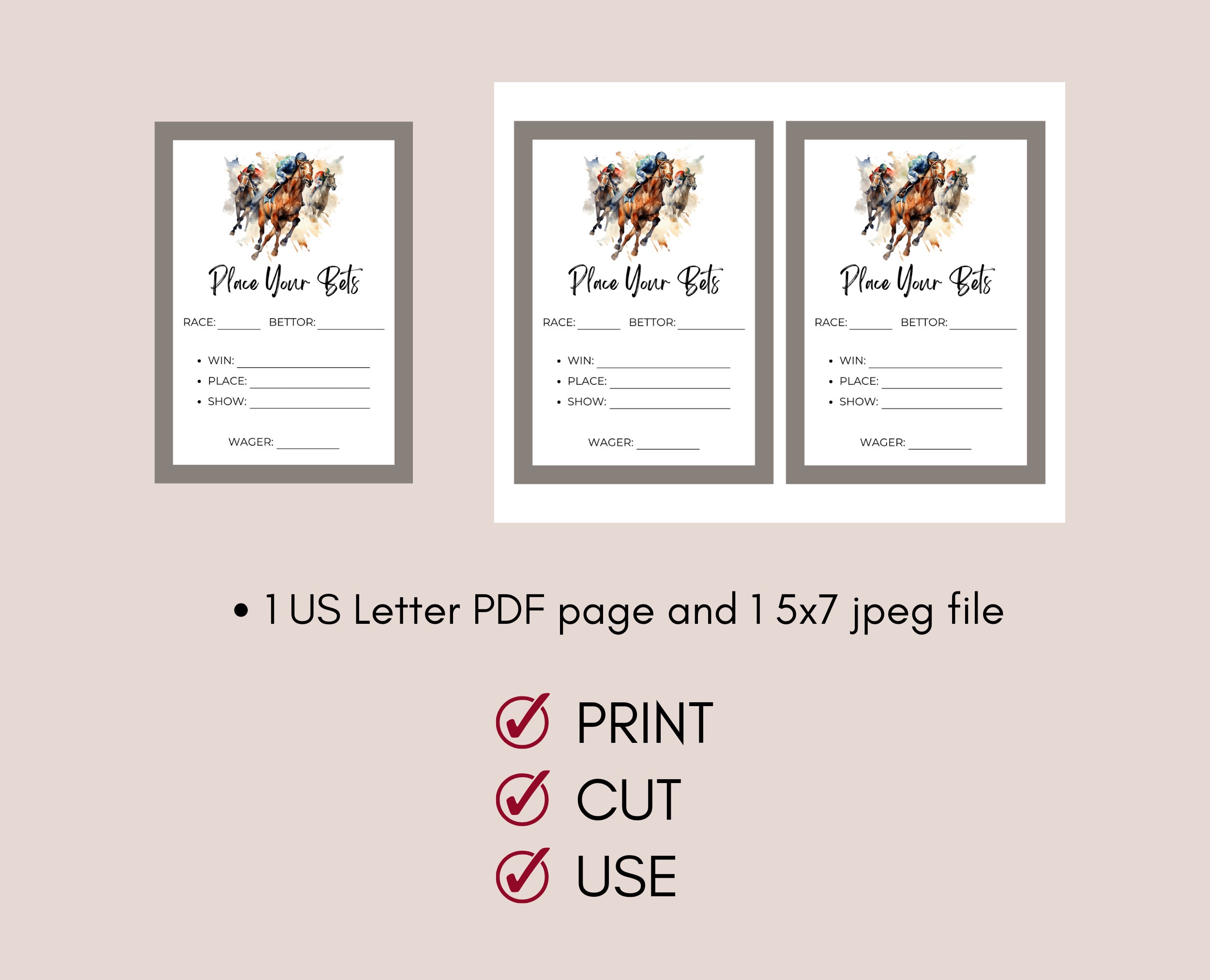Horse Race Betting Cards, Printable Derby Game, Horse Race Game, Bet ...
