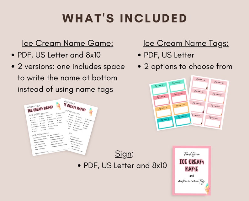 What's Your Ice Cream Name Game, Ice Cream Social Activity, Ice Cream ...
