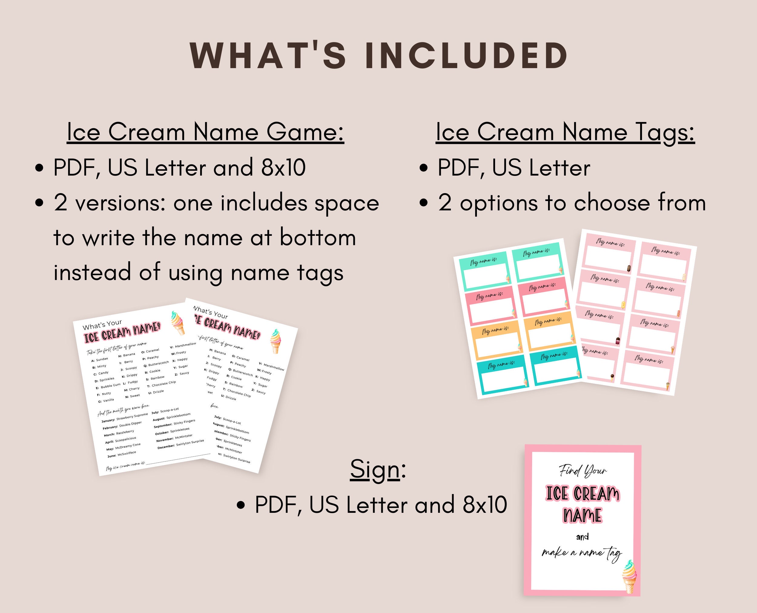 What's Your Ice Cream Name Game, Ice Cream Social Activity, Ice Cream ...
