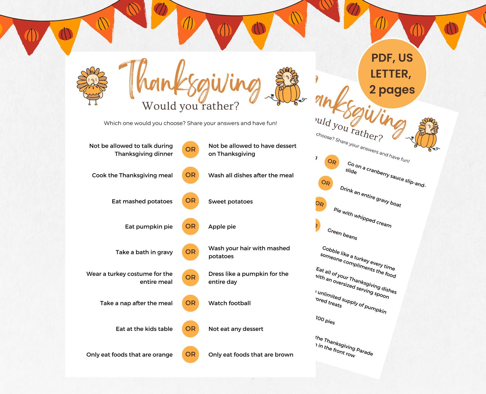Thanksgiving Would You Rather, Activities for Kids Printable ...