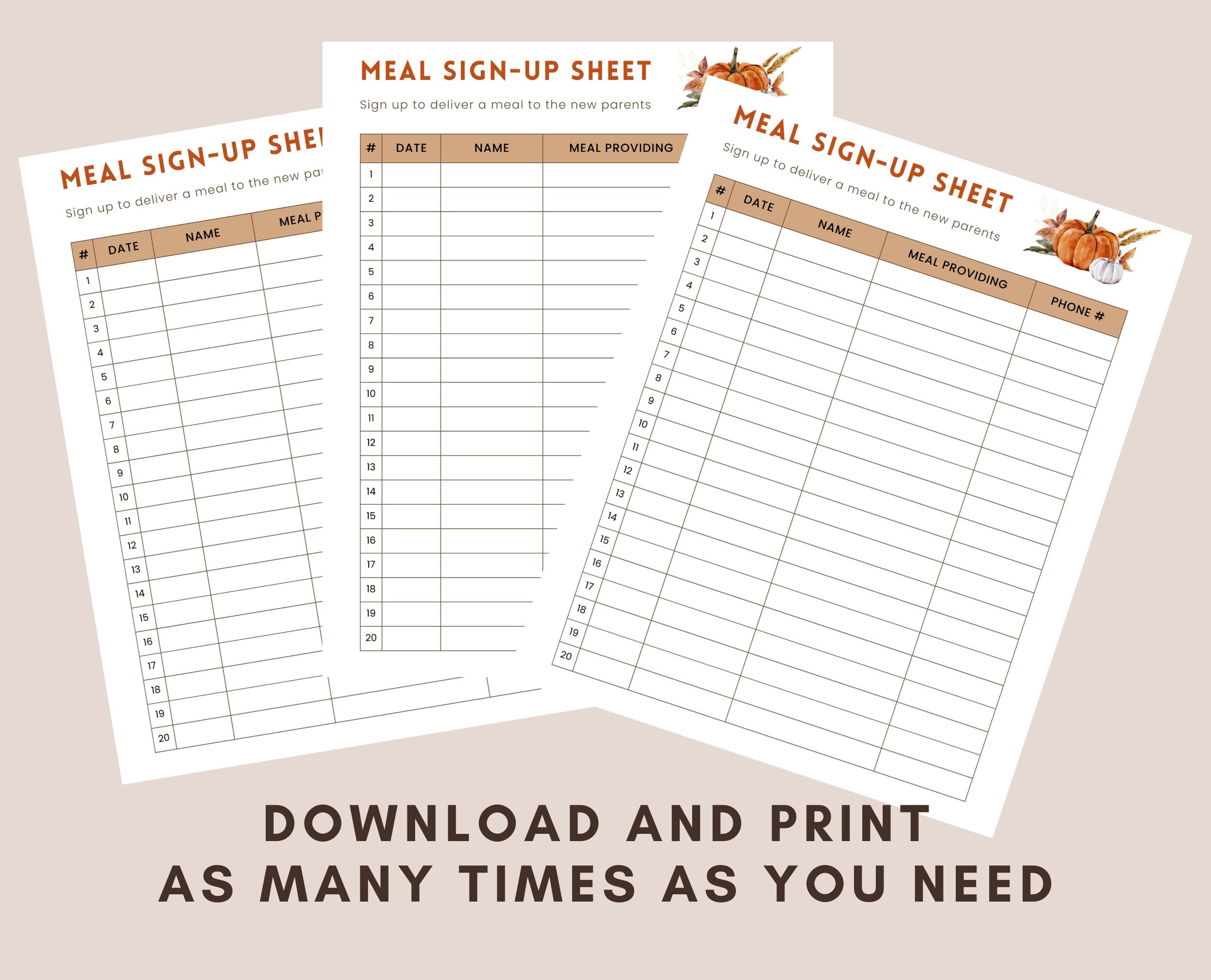 Meal Sign up Sheet, Fall Meal Train Signup Sheet Printable, Food Signup ...