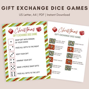 Christmas Gift Exchange Dice Game, Christmas Dice Game Printable, White ...