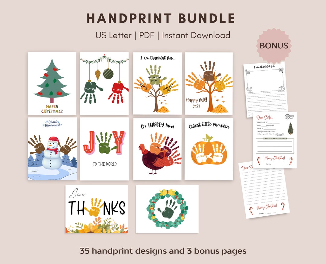 Handprint Bundle for Kids, Fall Handprint Craft, Christmas Handprint ...