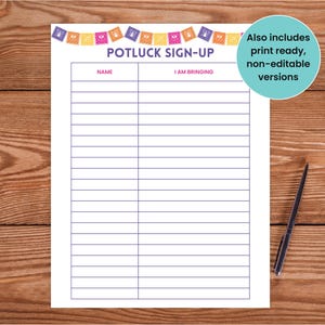Editable Fiesta Potluck Sign up Sheet, Office Potluck Party Printable ...