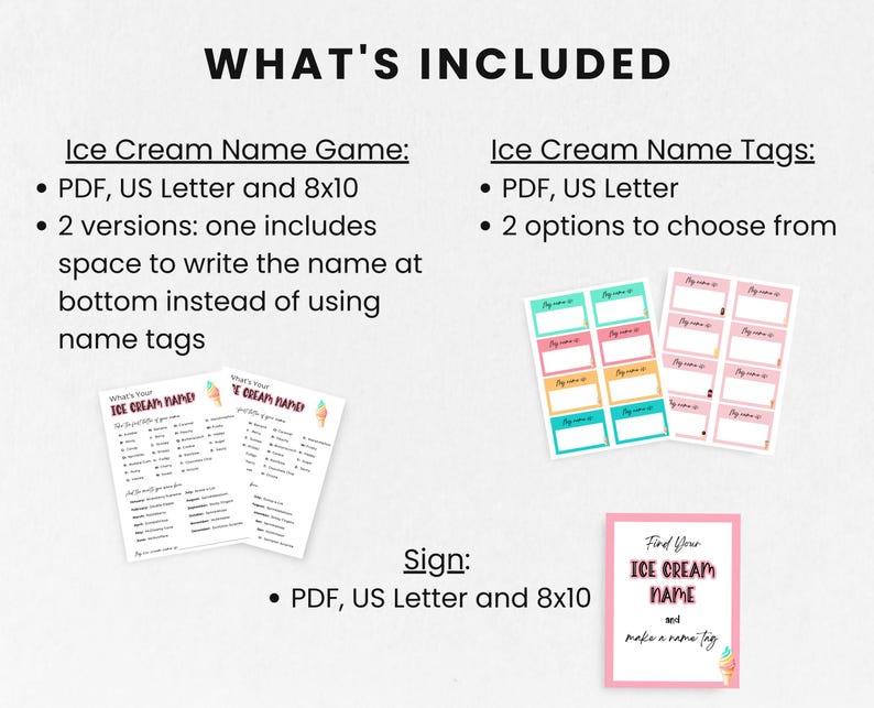 What's Your Ice Cream Name Game, Ice Cream Social Activity, Ice Cream ...
