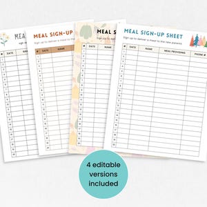 Editable Meal Sign up Sheet, Meal Train Signup Sheet Printable ...