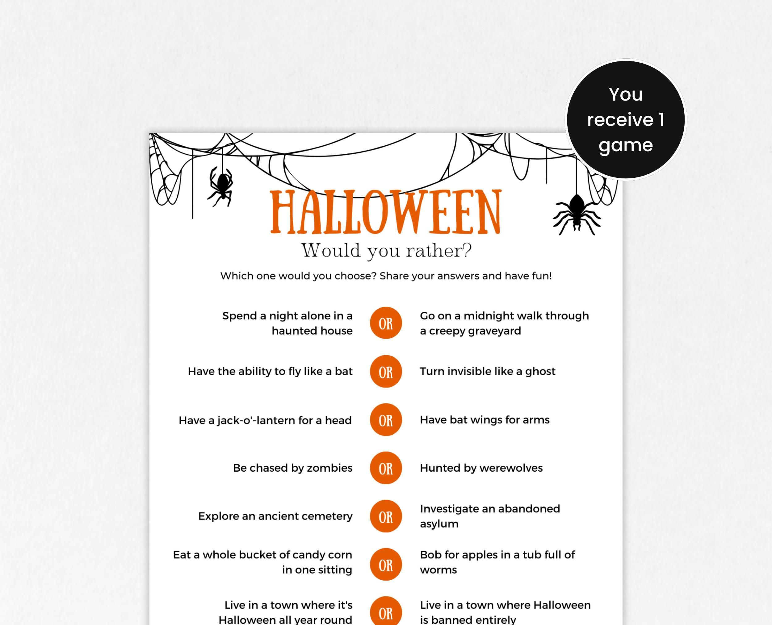 Halloween Would You Rather, Printable Halloween Party Activity, Virtual ...