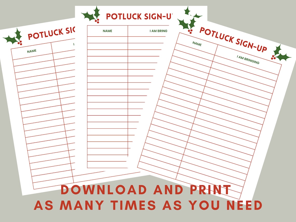 Editable Christmas Potluck Sign up Sheet, Office Potluck Party ...