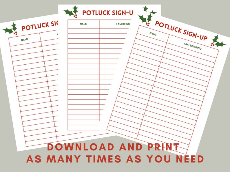 Editable Christmas Potluck Sign up Sheet, Office Potluck Party ...
